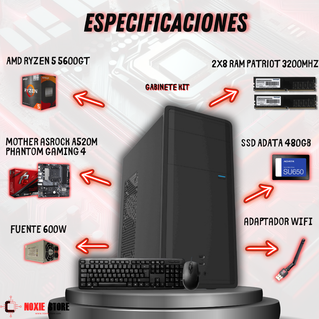 Pc Gamer Amd Ryzen 5 5600gt | 16 Gb | 480gb Ssd | Wifi | Noxie Store