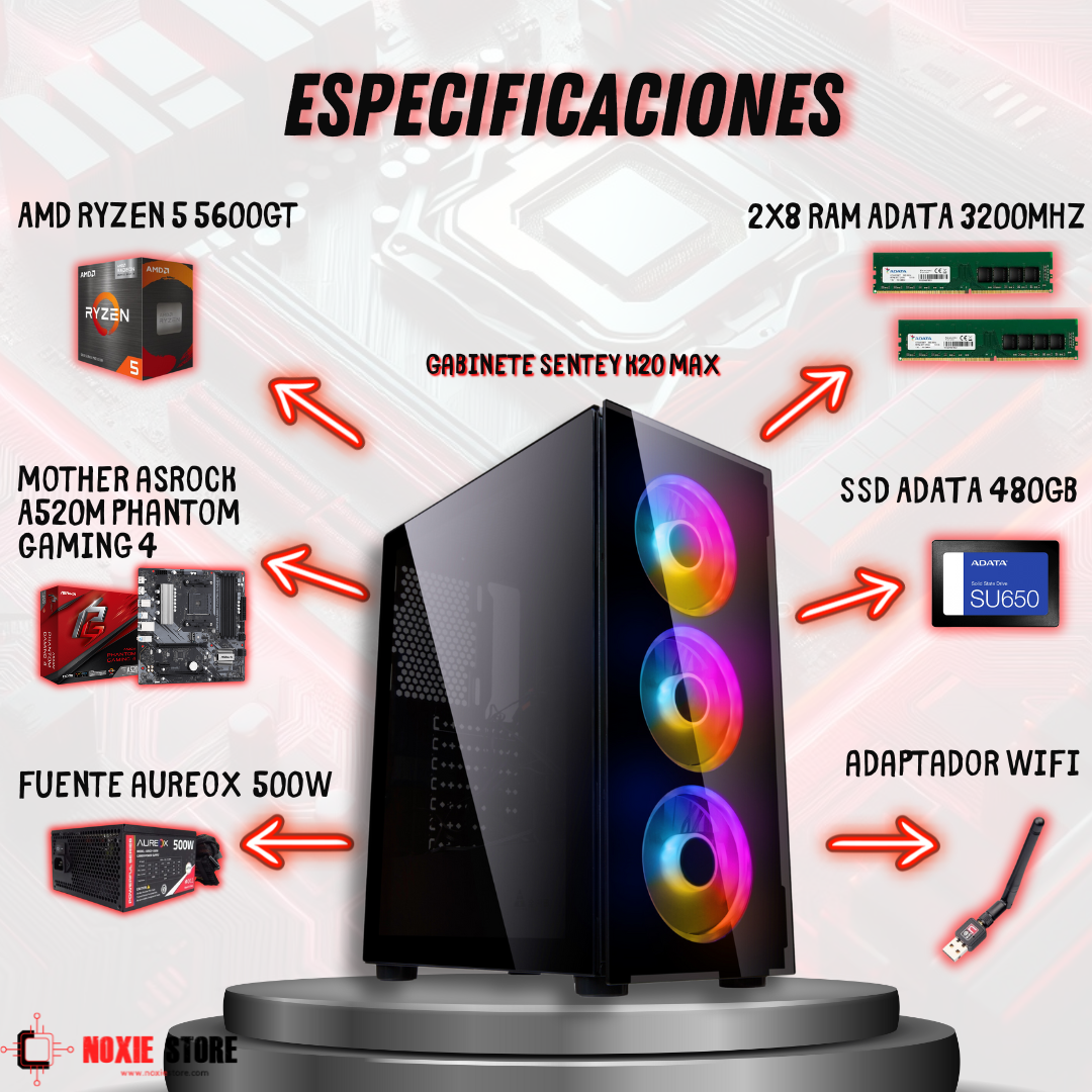 Noxi Gaming Pc Amd Ryzen 5 5600gt | 16 Gb | 480gb Ssd | Wifi | Noxie Store