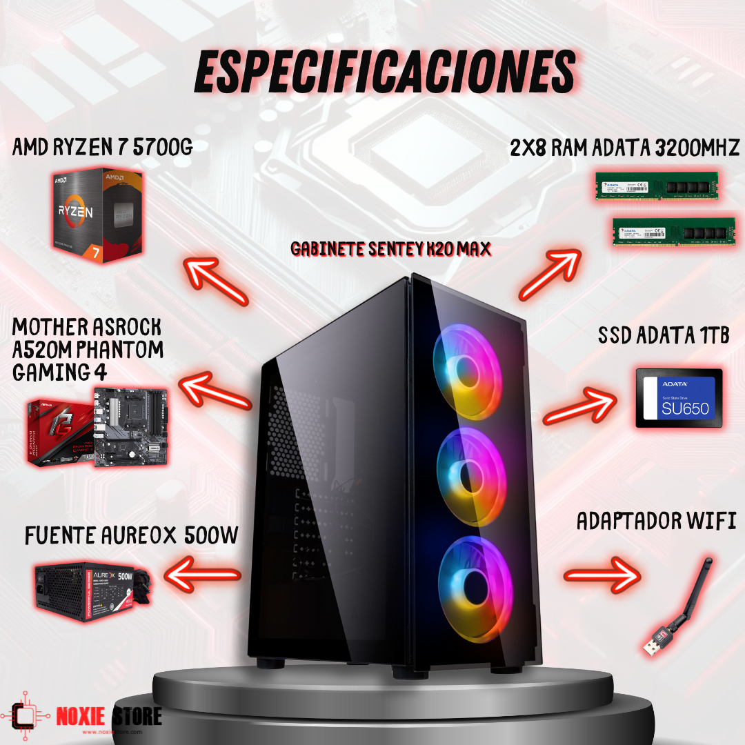 Noxi Gaming Pc Amd Ryzen 7 5700g | 16 Gb | 1tb Ssd | Wifi | Noxie Store
